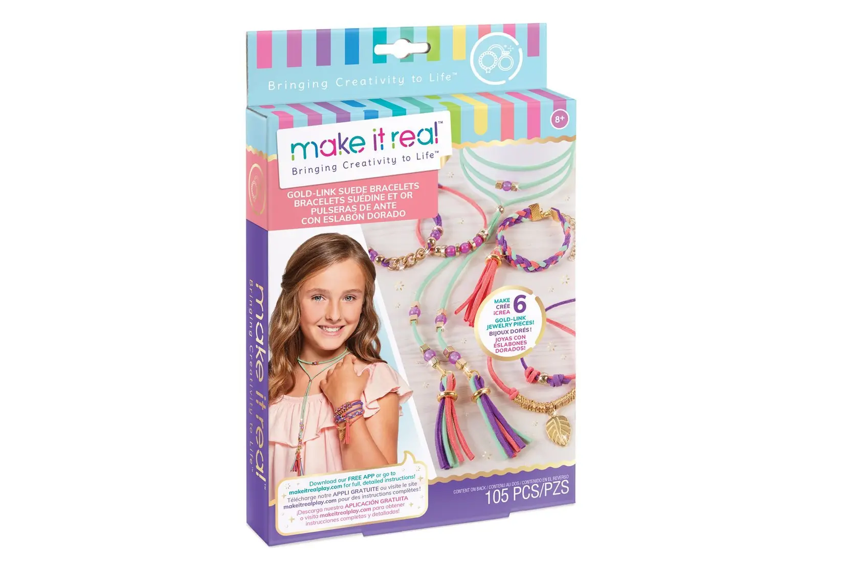 MAKE IT REAL Kreativni set za pravljenje narukvica za devojčice Bringing Creativity to Life Golden Link Suede