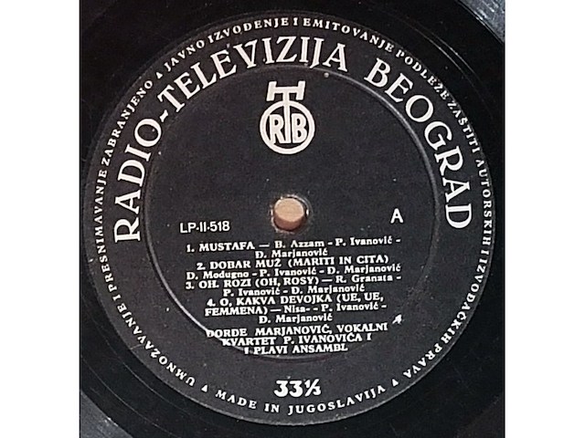 LP ĐORĐE MARJANOVIĆ - Mustafa (1963) 4. press, ploča G