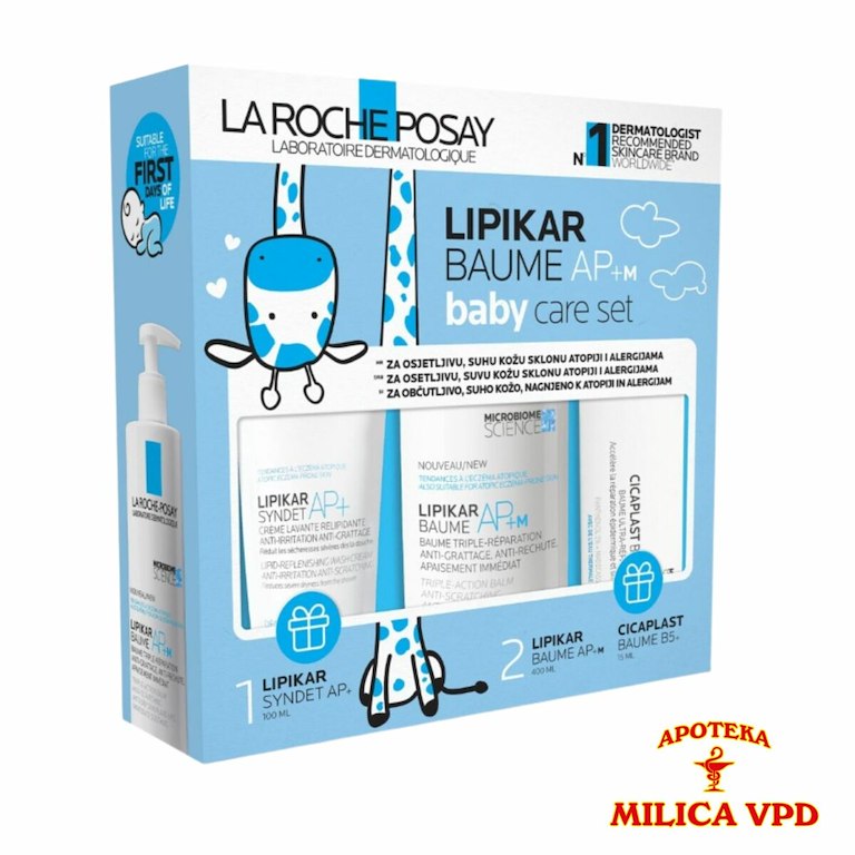 La Roche-Posay LIPIKAR SYNDET AP+ Kremasti gel za tuširanje obogaćen lipidima za svakodnevno pranje osetljive suve kože s osećajem svraba i iritacija, 100 ml + LIPIKAR BAUME AP+M Balzam protiv iri...