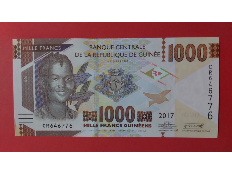 1.000 francs 2017 god Gvineja UNC