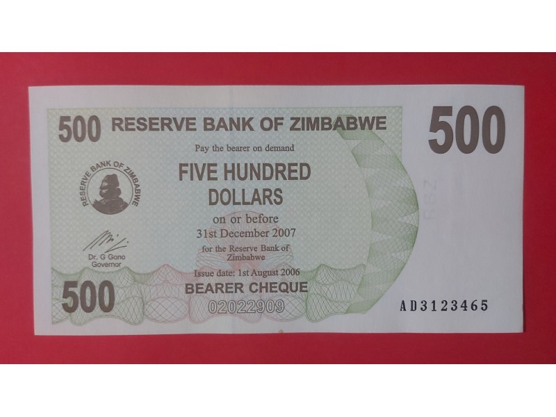 500 dollars 2006 god Zimbabwe UNC