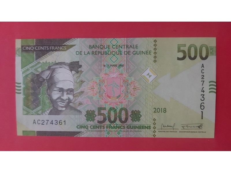 500 francs 2018 god Gvineja UNC