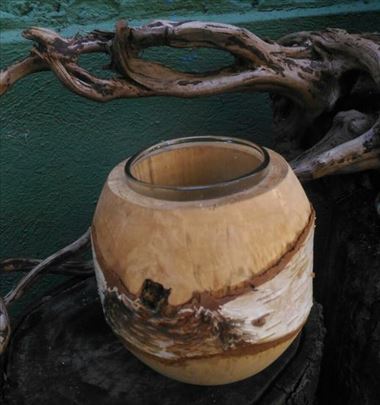 Drvena unikatna vaza visina 12 cm