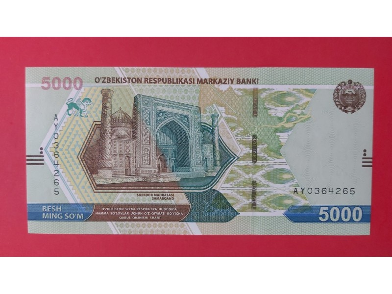 5.000 sum 2021 god Uzbekistan UNC