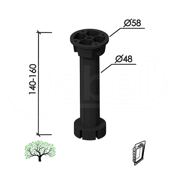 Nogica za kuhinju NO4 crna 140-160/FI58/FI48 mm OPD (0216005)