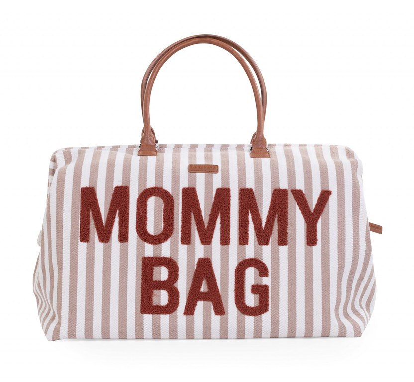 Childhome MOMMY BAG BIG, Stripes - Nude/Terracotta