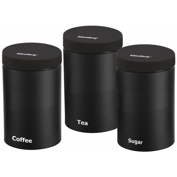 Klausberg Metalne kutije za kafu, šećer i čaj set 3 kom 11x17cm crne KB7256