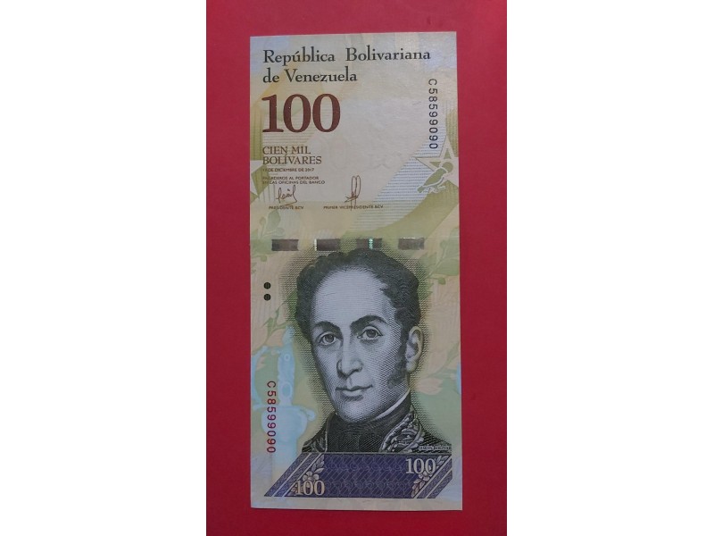 100.000.000 bolivares 2017 god Venecuela UNC