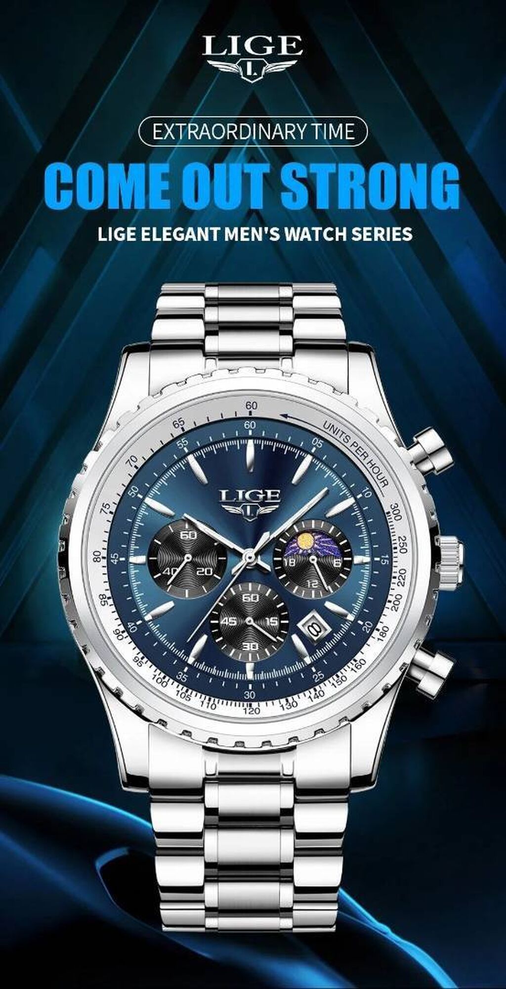 Novo! Muški LIGE luksuzni sat sa hronometrom Muški kvarcni elegantni