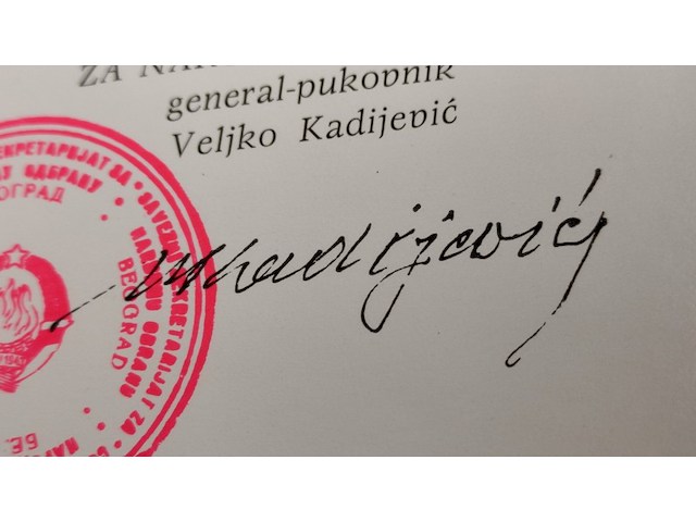 Potpis AUTOGRAM Veljko Kadijević poslednji General JNA