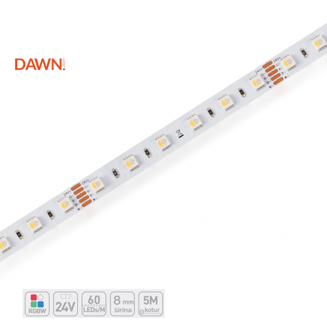 DAWN LED TRAKA HL 5050-60-RGBW 24V IP20 (5MET, 19.2W/M, 12MM)