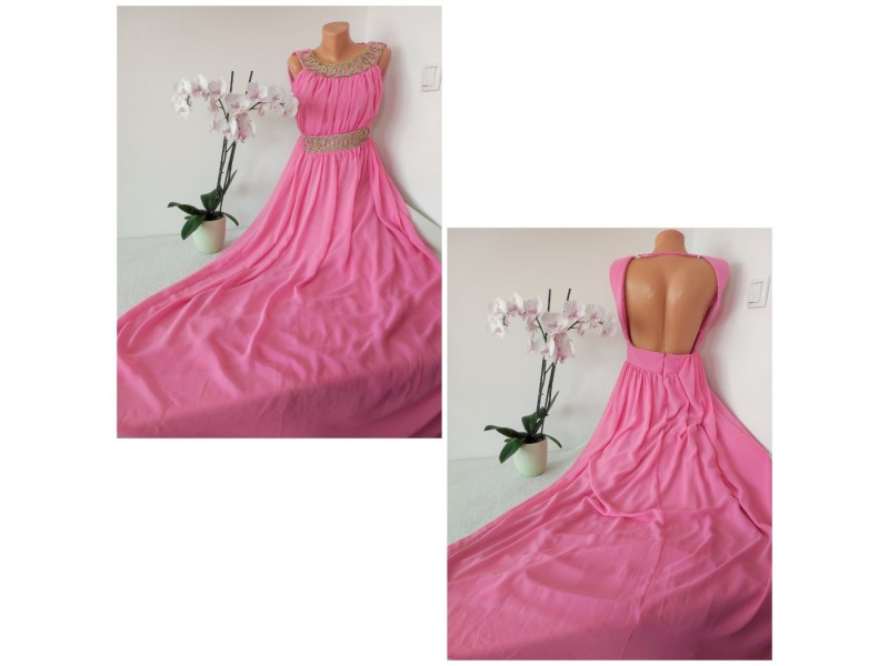 Elegantna roze haljina sa golim ledjima vel 40