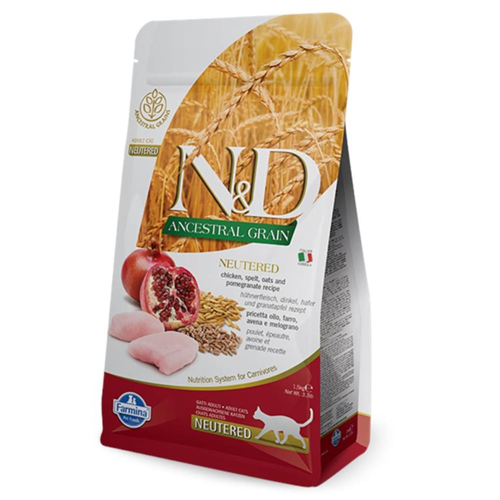 N&D ANCESTRAL GRAIN Cat Neutered Chicken & Pomegranate 1.5 kg Hrana za mačke