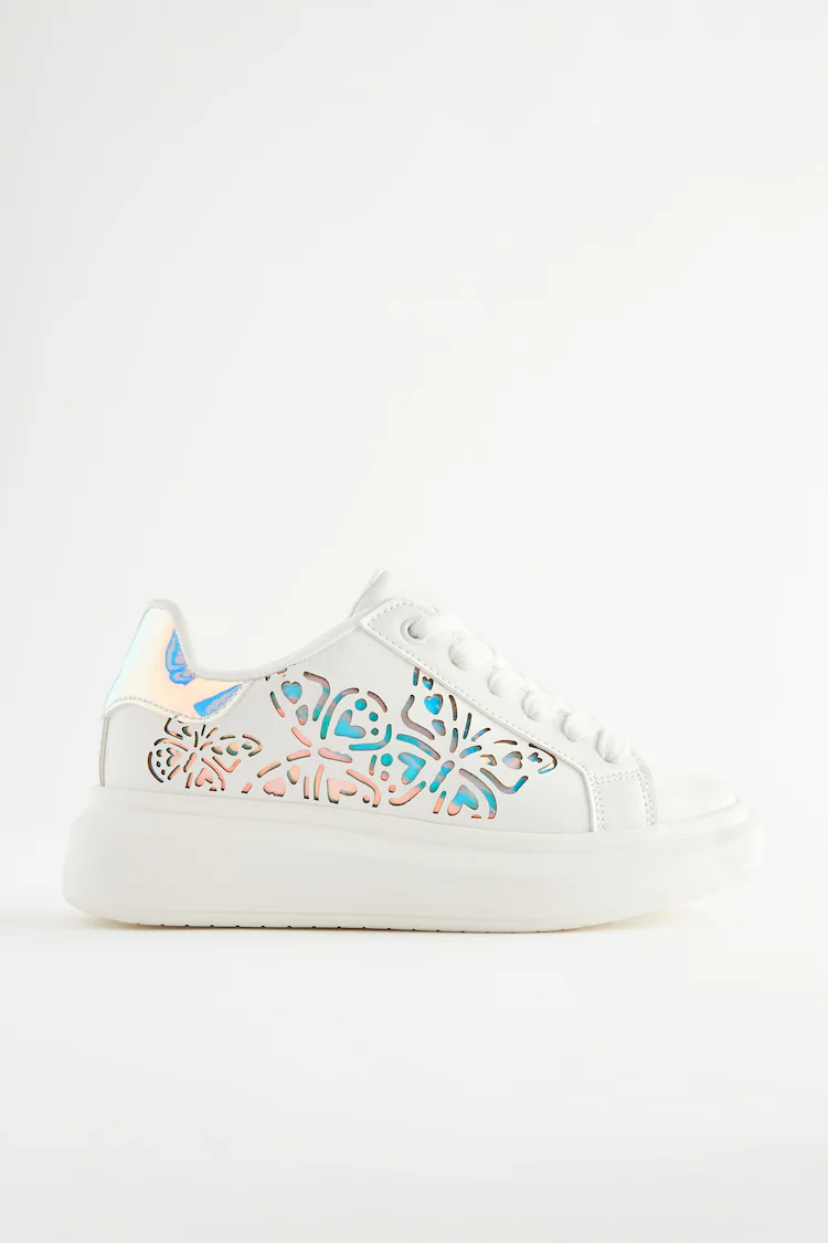 White Butterfly Lace Up Chunky Sole Trainers