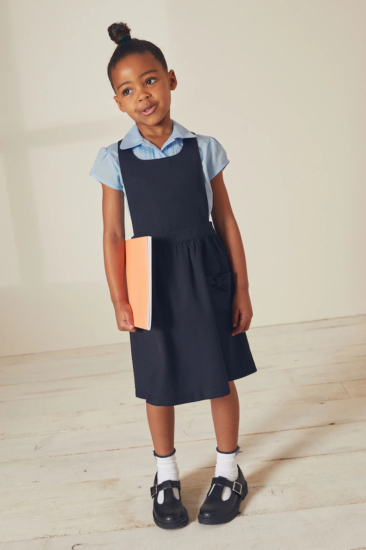 Navy Bow Pocket Detail School Pinafore Dress (3-14yrs)