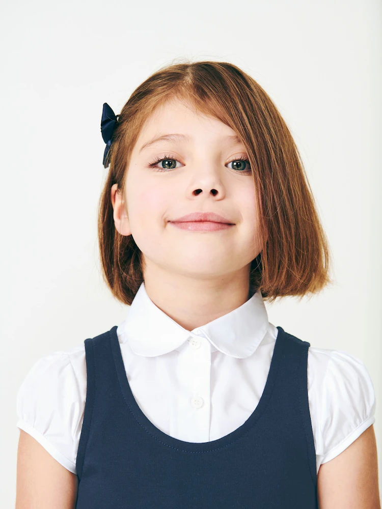 Navy Jersey Stretch Bow School Pinafore (3-14yrs)