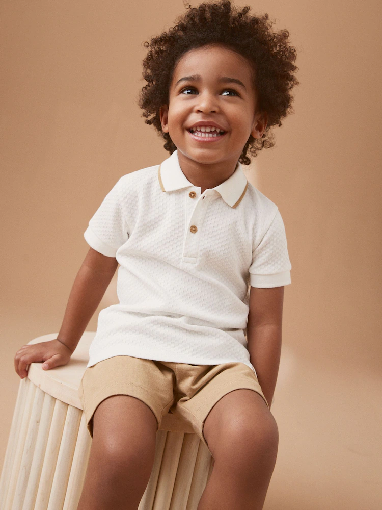 Neutral 100% Cotton Short Sleeve Polo and Shorts Set (3mths-7yrs)