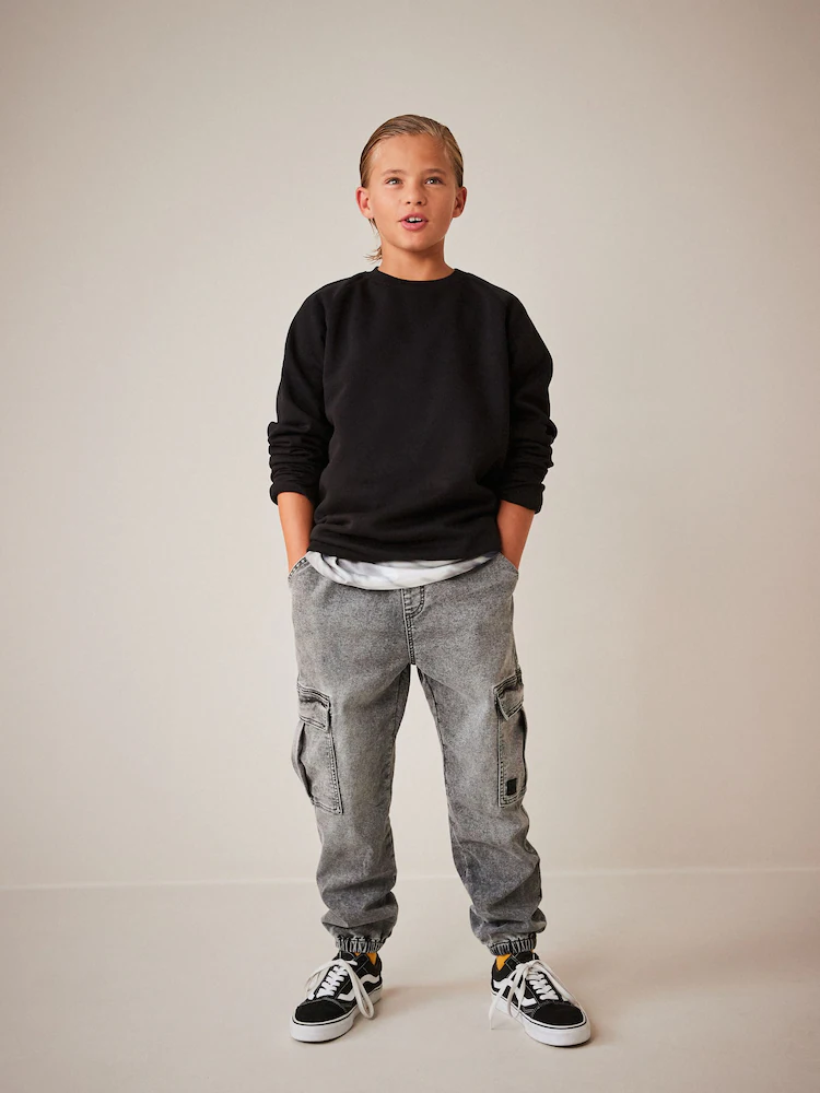 Grey Cargo Jeans With Elasticated Waist (3-16yrs)