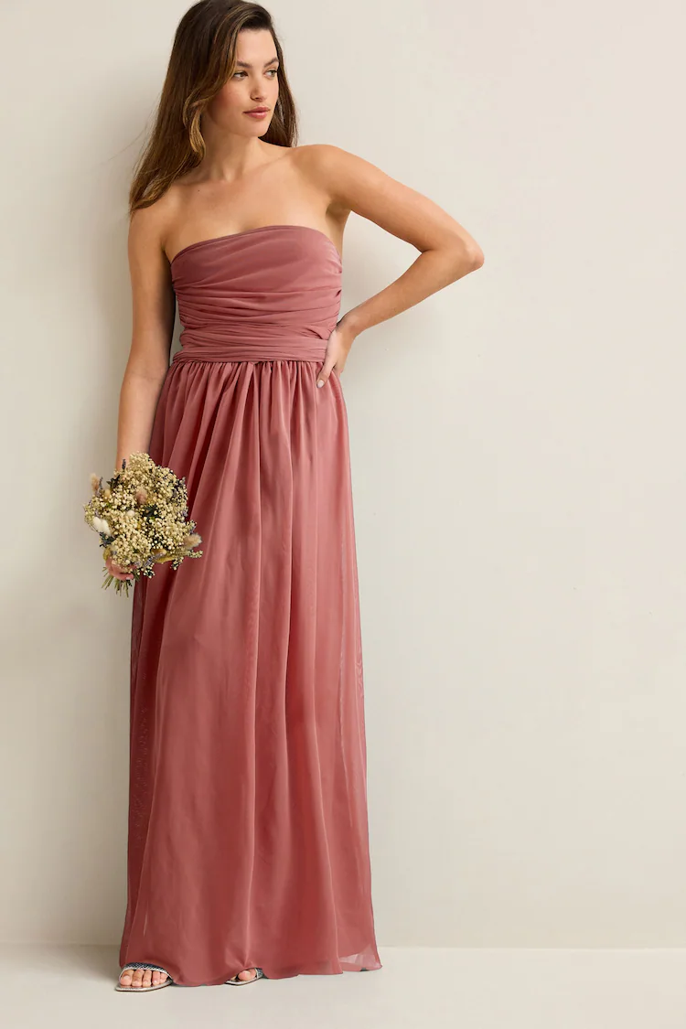 Rose Pink Mesh Multiway Bridesmaid Wedding Maxi Dress