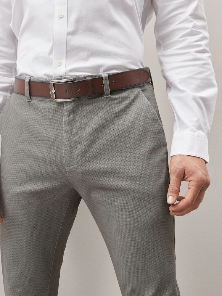 Grey Slim Fit Printed Belted Soft Touch Chino Trousers