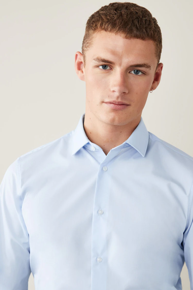 Light Blue Regular Fit Easy Care Single Cuff Shirt