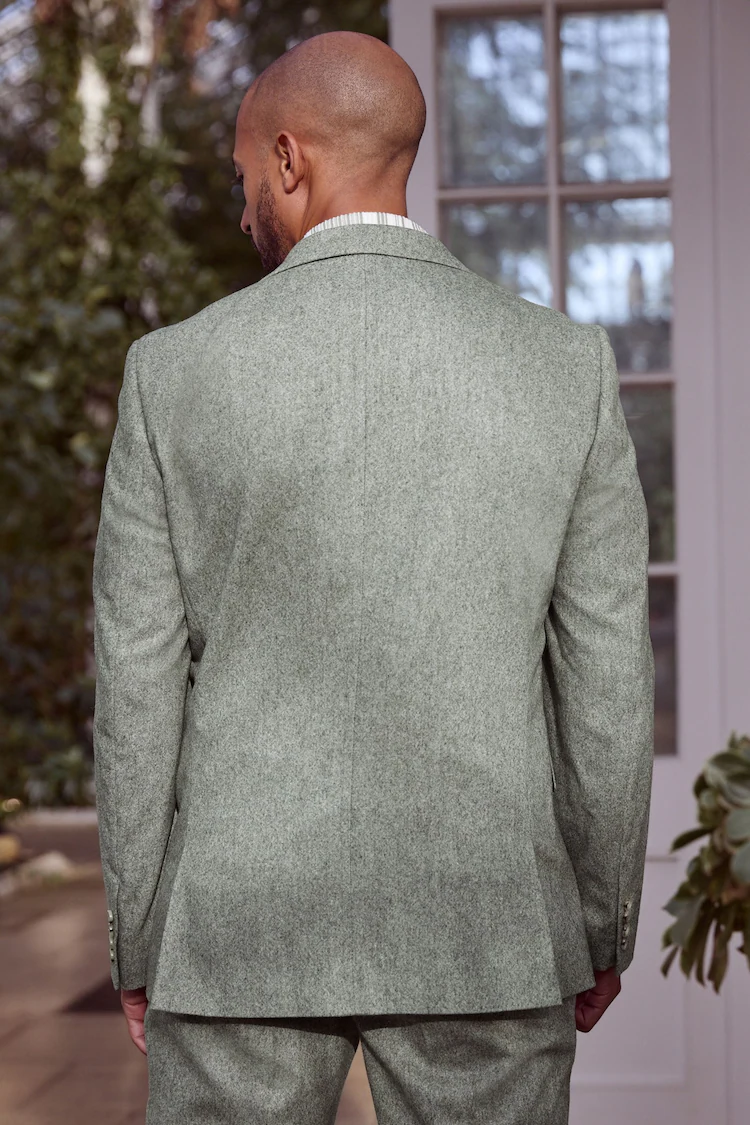 Green Tailored Fit Nova Fides Italian Wool Blend Suit: Jacket