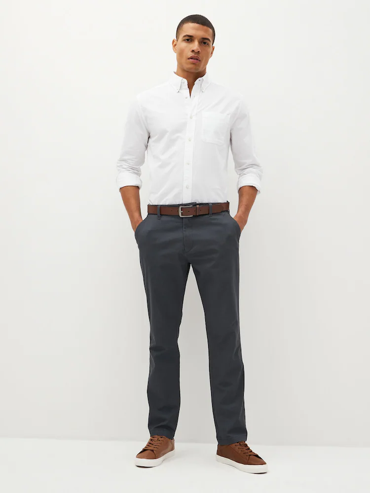 Navy Blue Slim Fit Printed Belted Soft Touch Chino Trousers