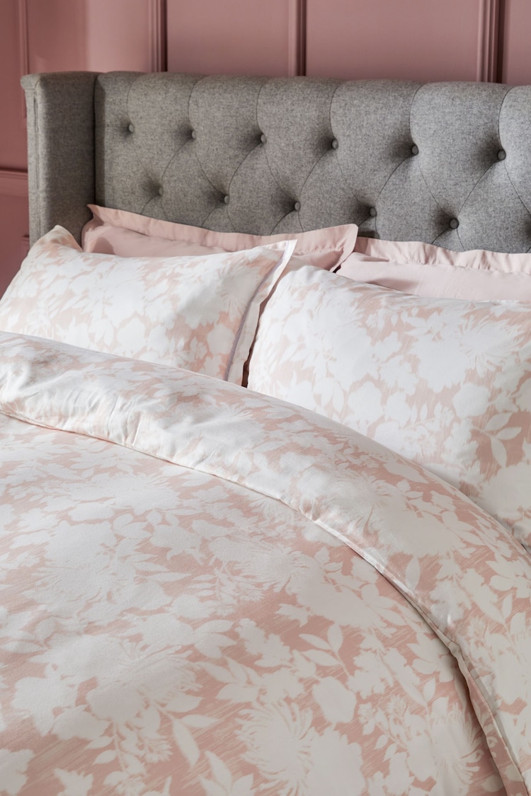 Pink Floral Sateen with Organza Insert Trim Duvet Cover and Pillowcase Set