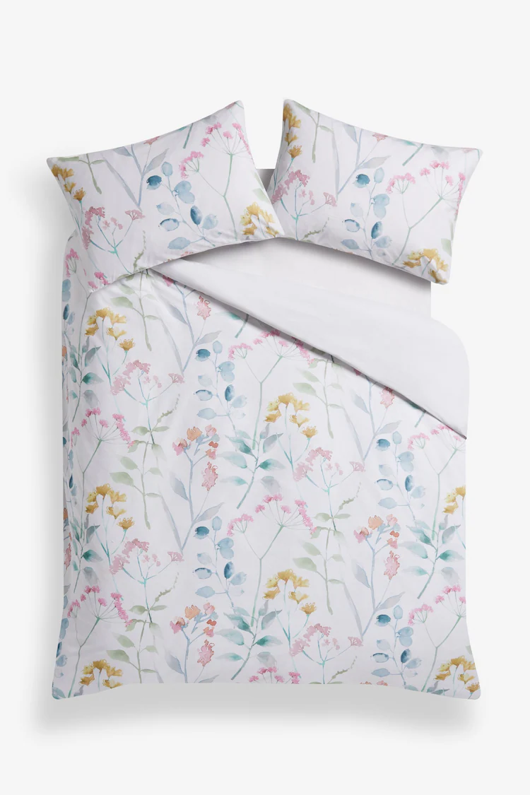 Pastel Isla Watercolour Floral 100% Cotton Duvet Cover and Pillowcase Set