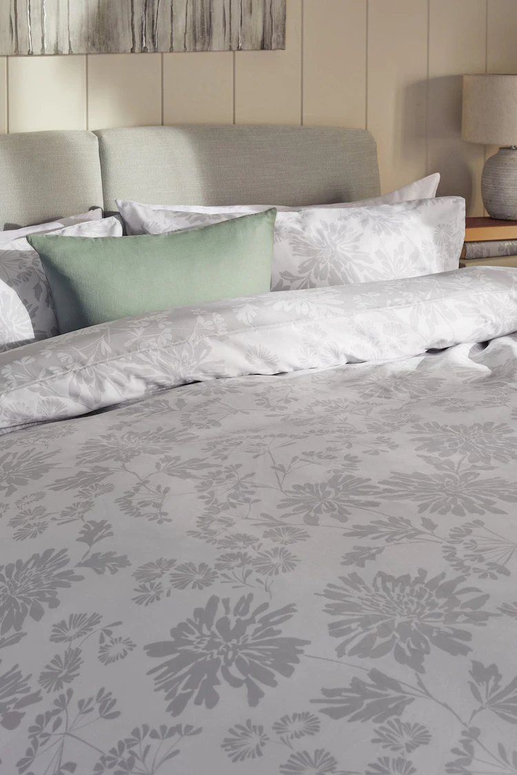 Grey Floral Duvet Cover and Pillowcase Set