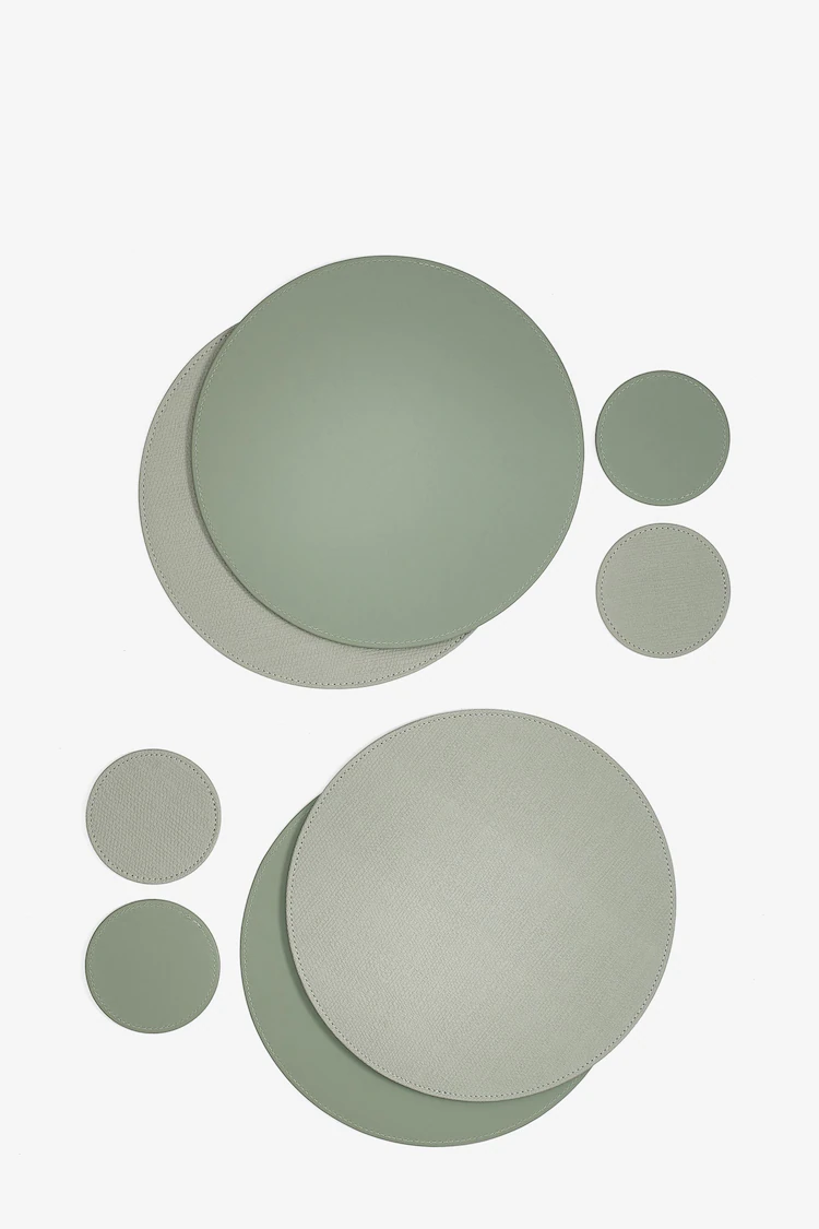 Set of 4 Sage Green Reversible Faux Leather Placemats and Coasters Set