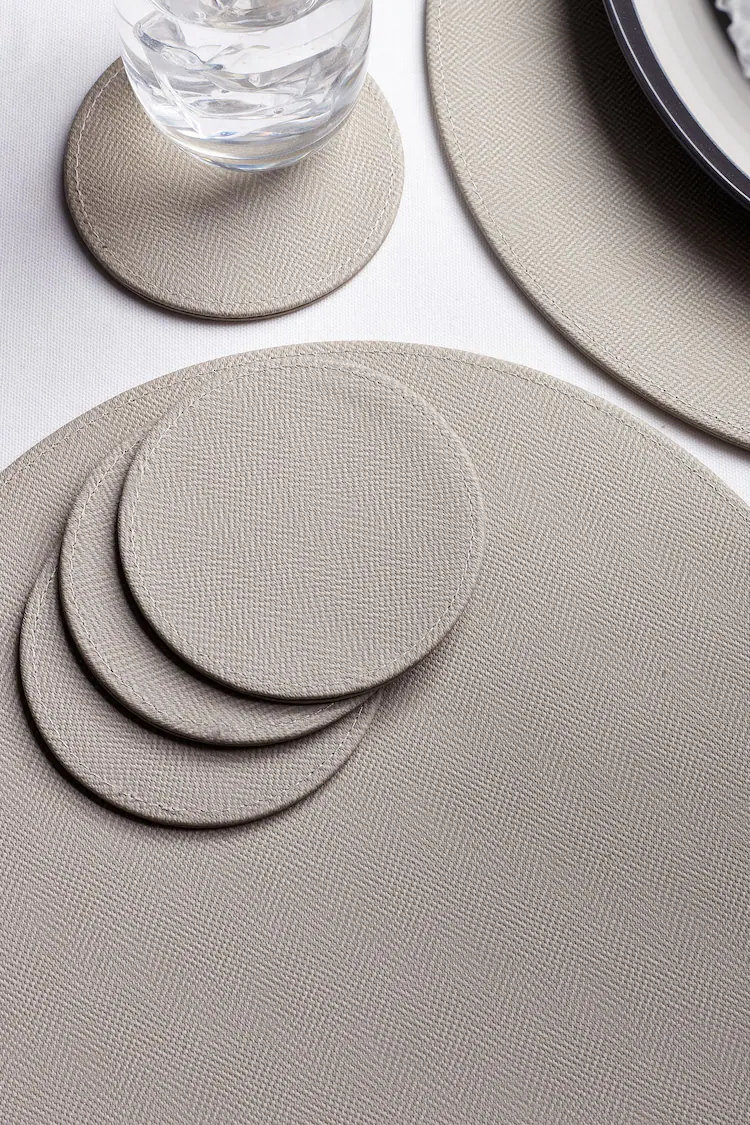 Set of 4 Natural Reversible Faux Leather Placemats and Coasters Set