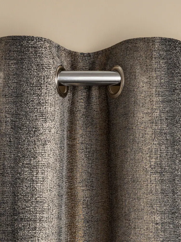 Black/Bronze Gold Metallic Stripe Eyelet Lined Curtains