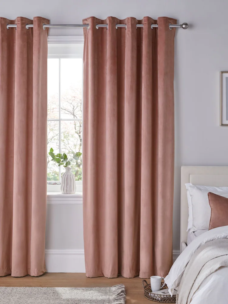 Pink Blush Matte Velvet Blackout/Thermal Eyelet Curtains