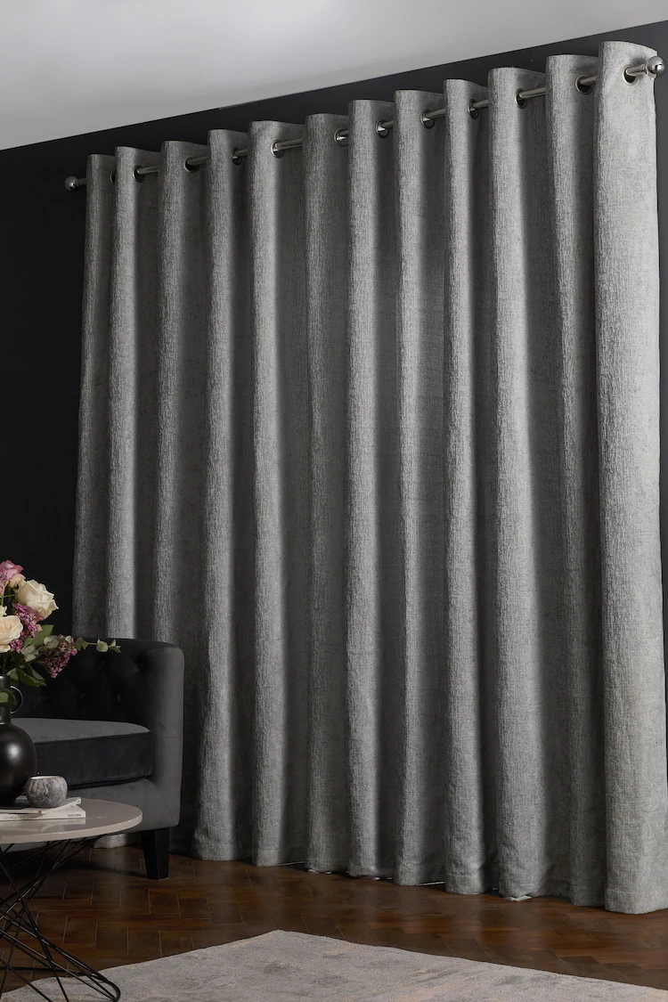 Grey Silver Heavyweight Chenille Eyelet Blackout/Thermal Curtains