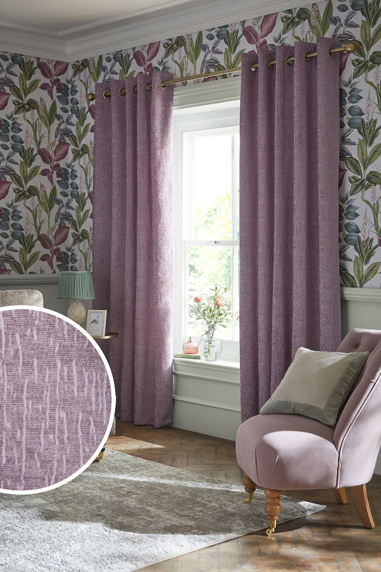 Purple Heavyweight Chenille Eyelet Lined Curtains