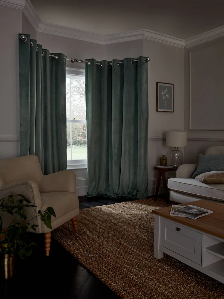 Green Sage Matte Velvet Blackout/Thermal Eyelet Curtains