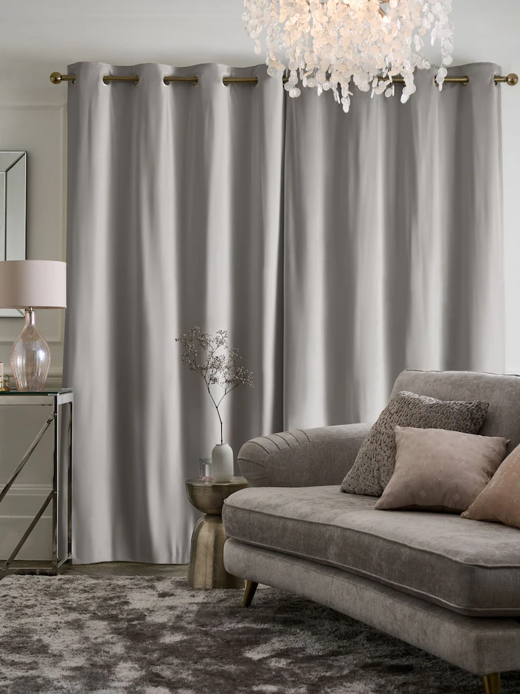 Grey Matte Velvet Lined Eyelet Curtains