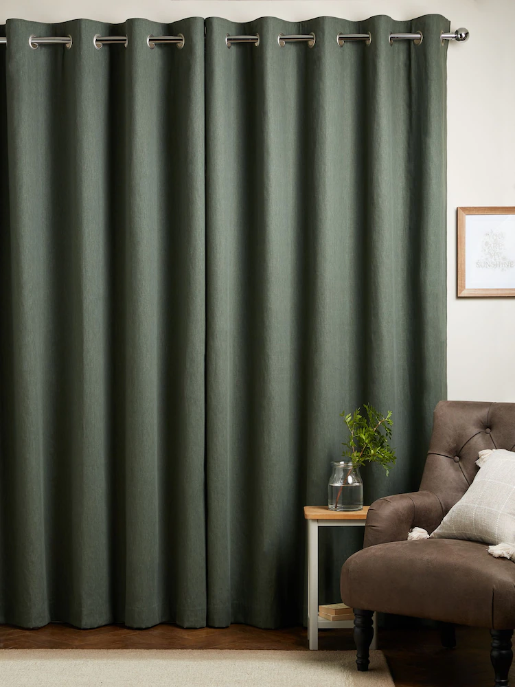 Green Thyme Cotton Blackout/Thermal Eyelet Curtains