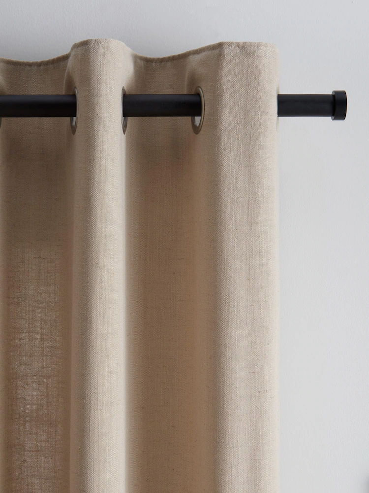 Natural Linen Look Lined Eyelet Curtains