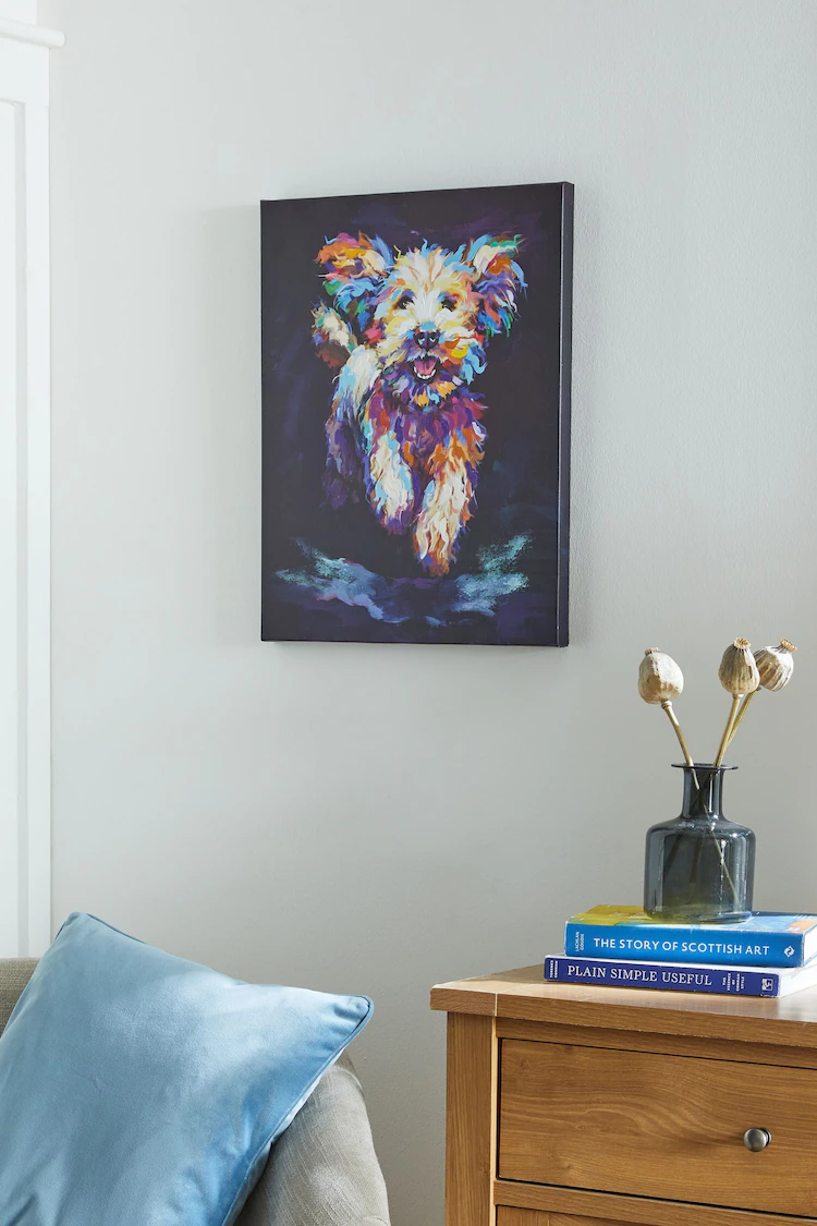 Navy Small Charlie Cockapoo Dog Canvas Wall Art