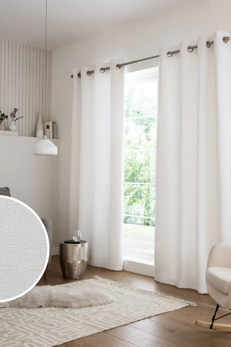 White Heavyweight Chenille Eyelet Blackout/Thermal Curtains