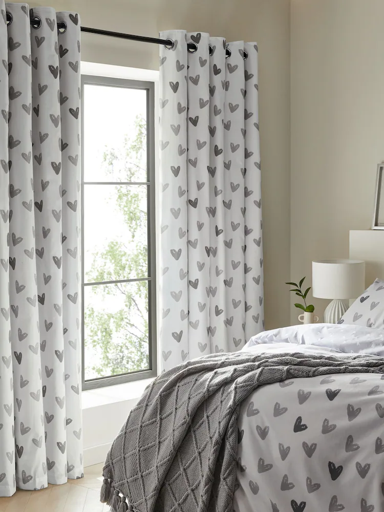 Grey Hearts Blackout/Thermal Eyelet Curtains