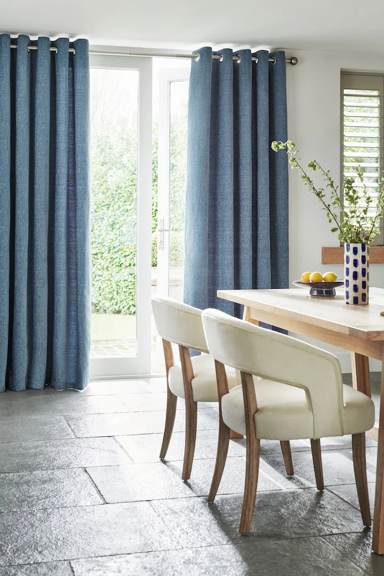 Blue Flint Heavyweight Chenille Eyelet Lined Curtains