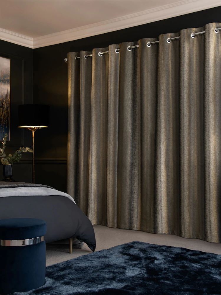 Black/Bronze Gold Metallic Stripe Eyelet Super Thermal Curtains