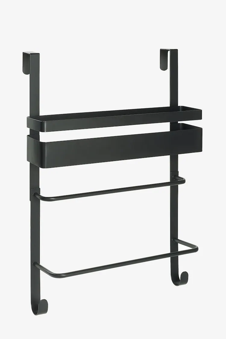 Black Over Door Storage Caddy and Towel Rack Shelf Unit