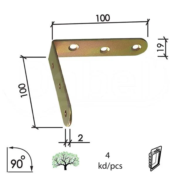 Ugaonik za nameštaj U4123 ZNŽ X100X100X19/2,0 mm DP1 (0220007)