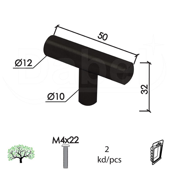 Dugme za nameštaj D90 crna 50X32X12/FI10 mm (2kom) M4X22MM DBP1 (0205553)