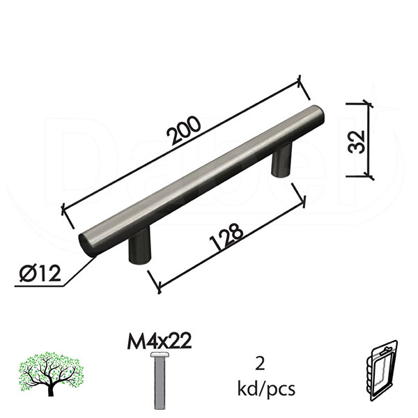 Ručica za nameštaj C90 INOX X128/200/32/FI12 mm (2kom) M4X22MM DBP1 (0205548)