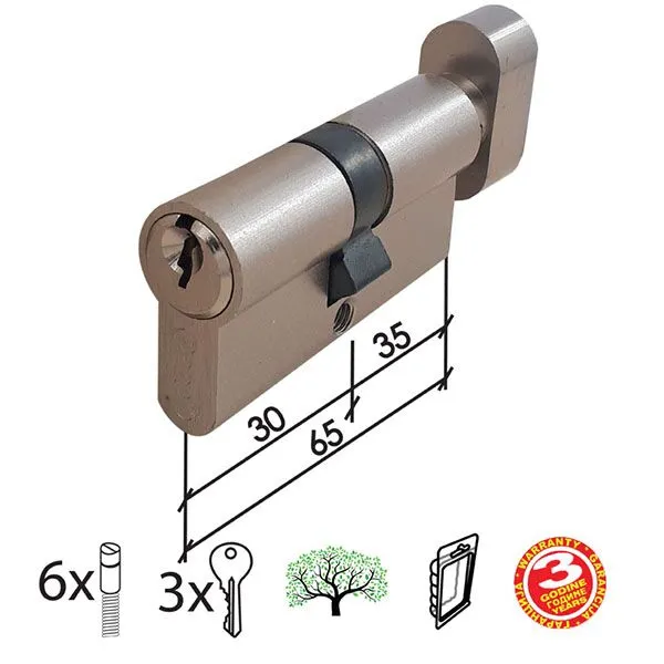 Cilindar sa dugmetom CL2036K nikl 65 mm (35D-30) 3K DBP1 (0106010)